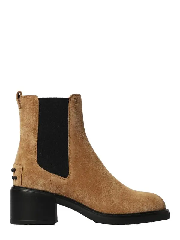 TOD'S Suede Chelsea Boots With Block Heel - Beige