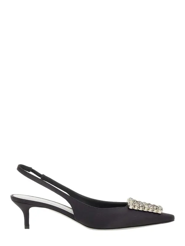 Roberto Festa Futura Bi Satin Slingback Pumps With Jewel Buckle - Black