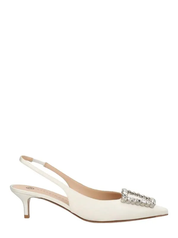 Roberto Festa Futura Bi Satin Slingback Pumps With Jewel Buckle - Ivory