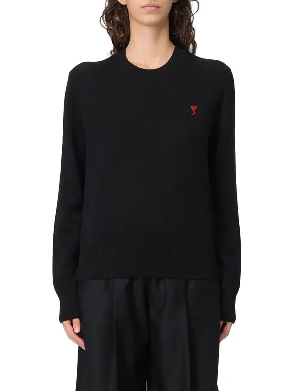 AMI Paris Wool Sweater With Logo - Black