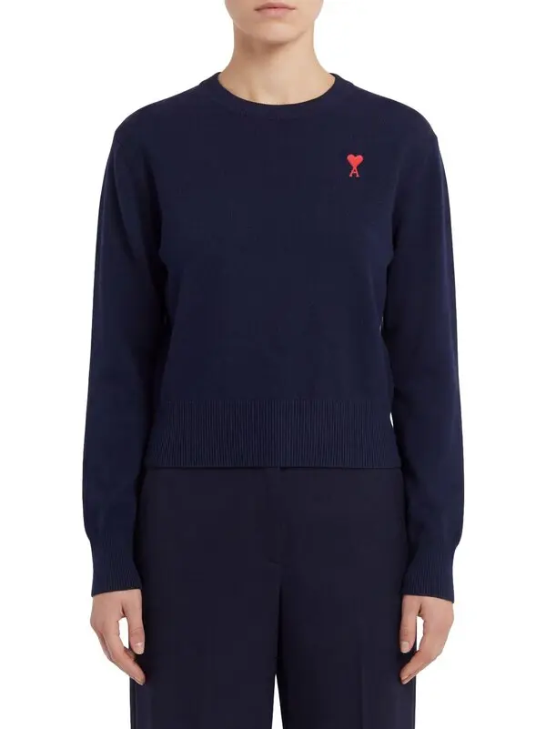 AMI Paris Wool Sweater With Embroidered Logo - Marine