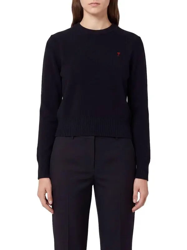AMI Paris Wool Sweater With Logo - Navy