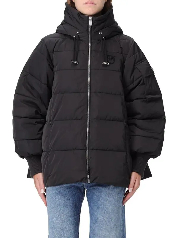 Pinko Puffer Jacket With Drawstring Hood - Black