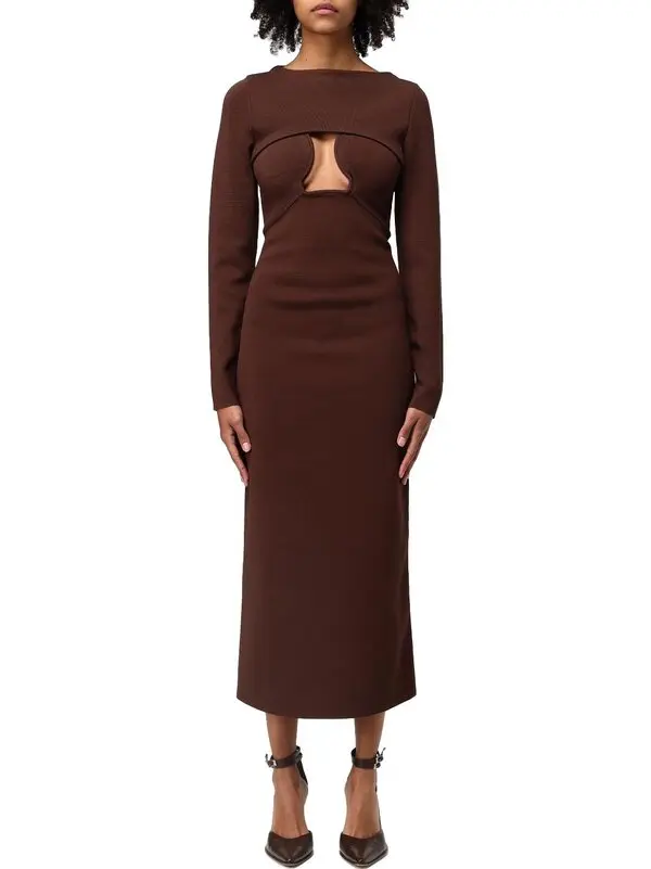 Cult Gaia Long Sleeve Cut-out Knit Midi Dress - Brown