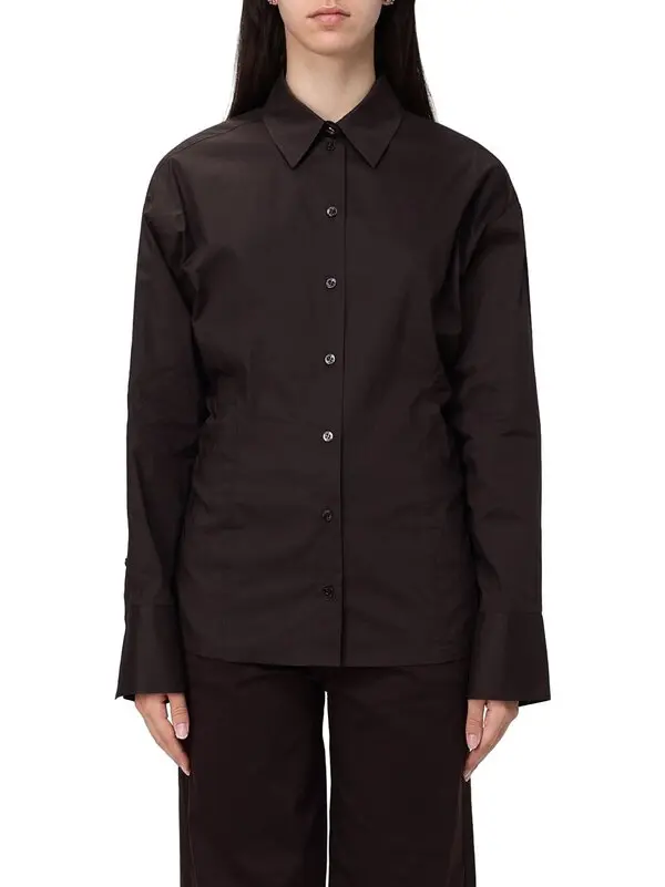 Liu Jo Cotton Poplin Cut-out Shirt With Asymmetrical Hem - Brown