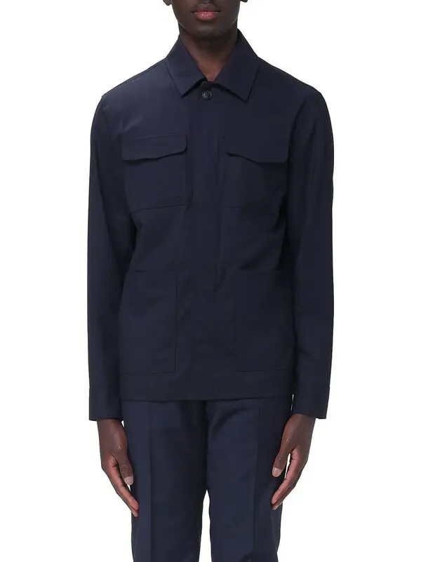 MANUEL RITZ Relaxed Fit Twill Shirt Jacket With Concealed Closure - Blue