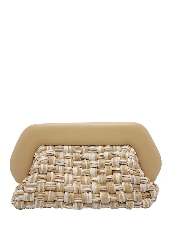 THEMOIRE Bios Woven Vegan Leather Clutch With Adjustable Strap - Beige
