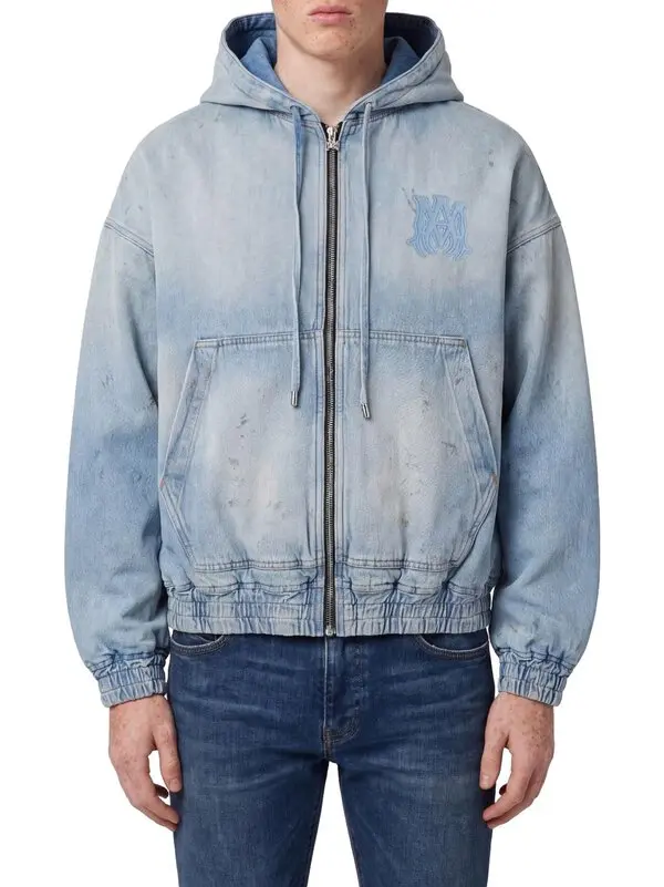 Amiri Distressed Denim Zip-up Hoodie - Gnawed Blue