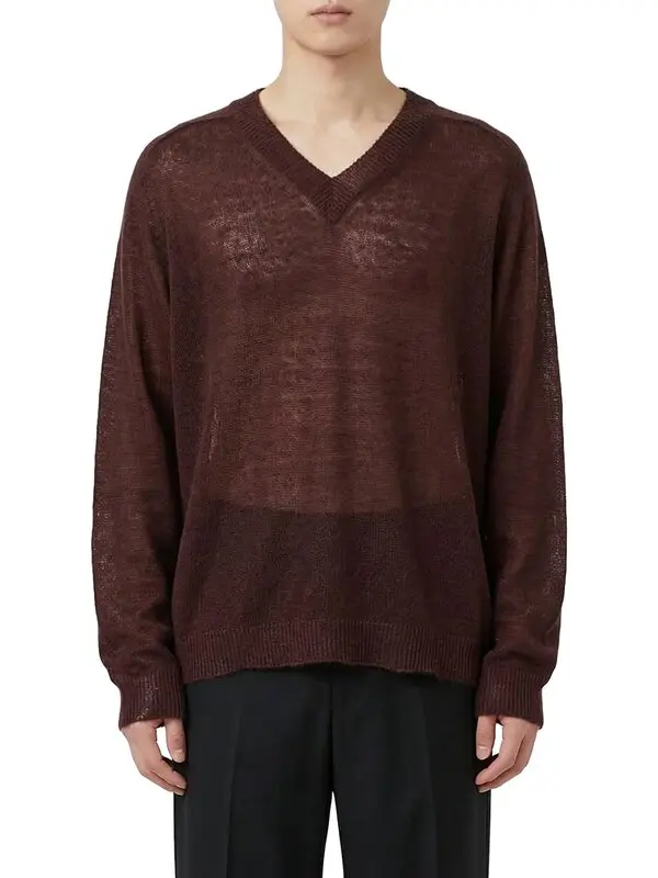 Our Legacy Linen And Cotton Blend V-neck Pullover - Wine