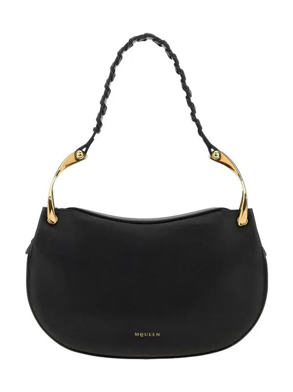 Alexander McQueen Wishbone Calfskin Shoulder Bag With Woven Handle - Black