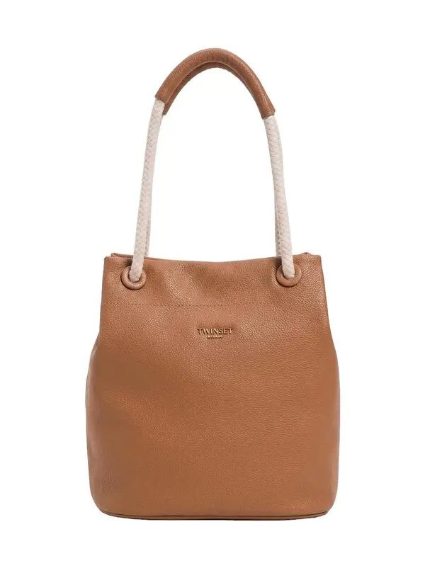 TWINSET Grained Faux Shoulder Bag With Rope Detail - Leather