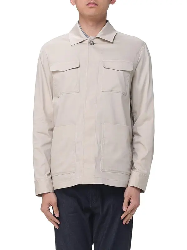 MANUEL RITZ Relaxed Fit Twill Shirt Jacket With Concealed Closure - Beige