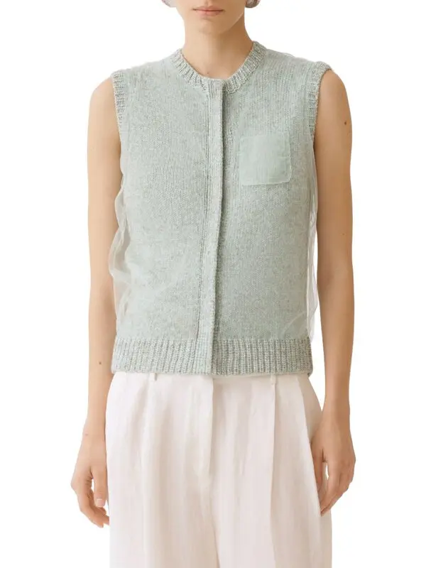Fabiana Filippi Sleeveless Knit Vest With Tulle Overlay - Mint