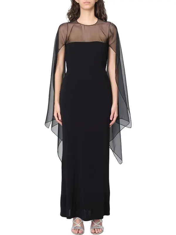 Alberta Ferretti Long Sleeve Satin Evening Gown - Black