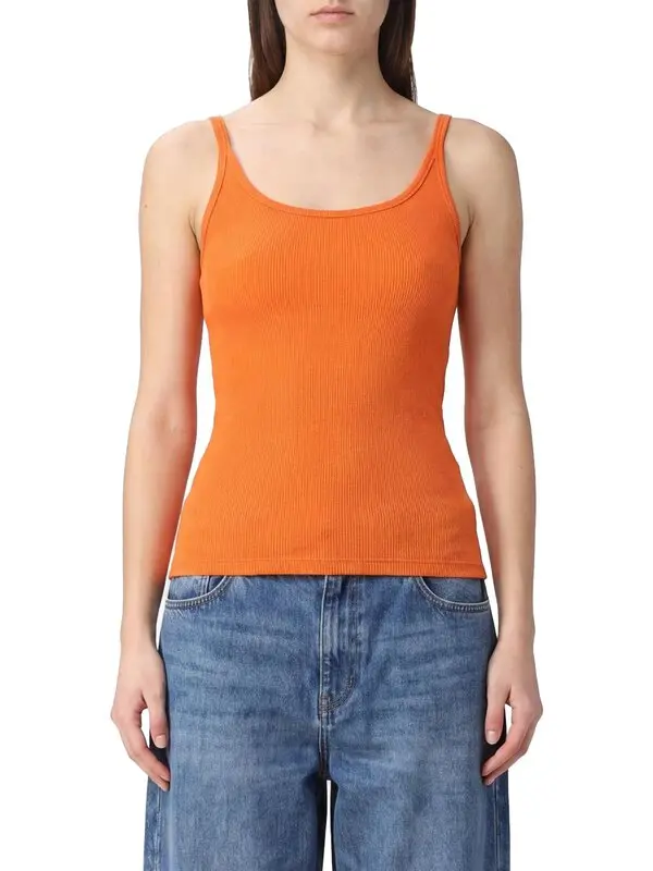 MSGM Slim Fit Ribbed Viscose Top With Thin Straps - Orange