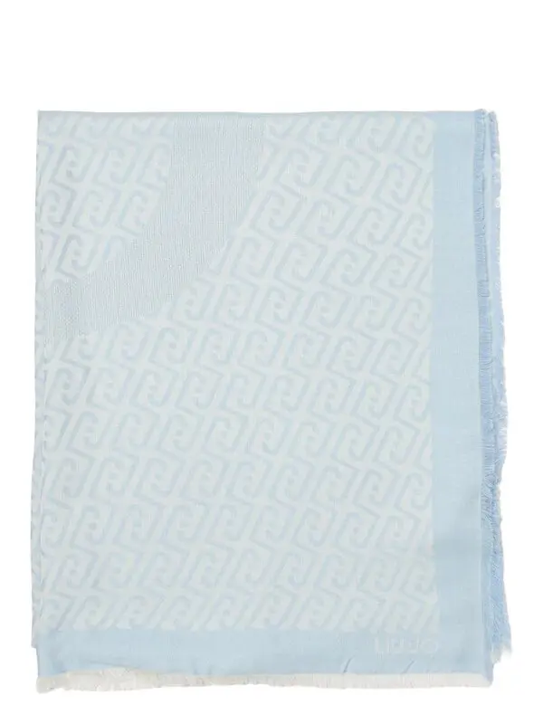 Liu Jo Viscose Stole With Jacquard Monogram And Fringed Hem - Gnawed Blue