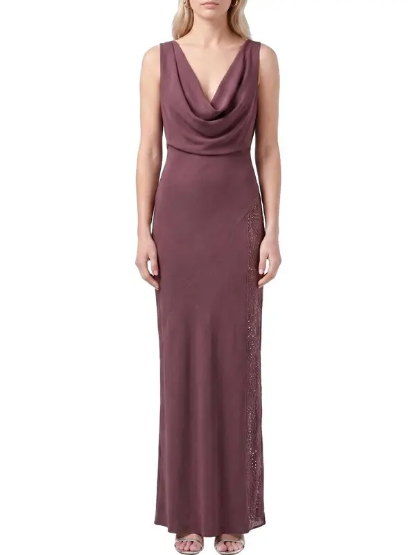Andamane Long Draped Silk Gown - Plum