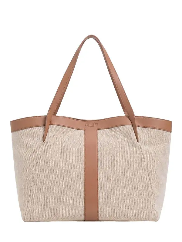 TWINSET Large Flared Canvas And Leather Tote Bag - Rope