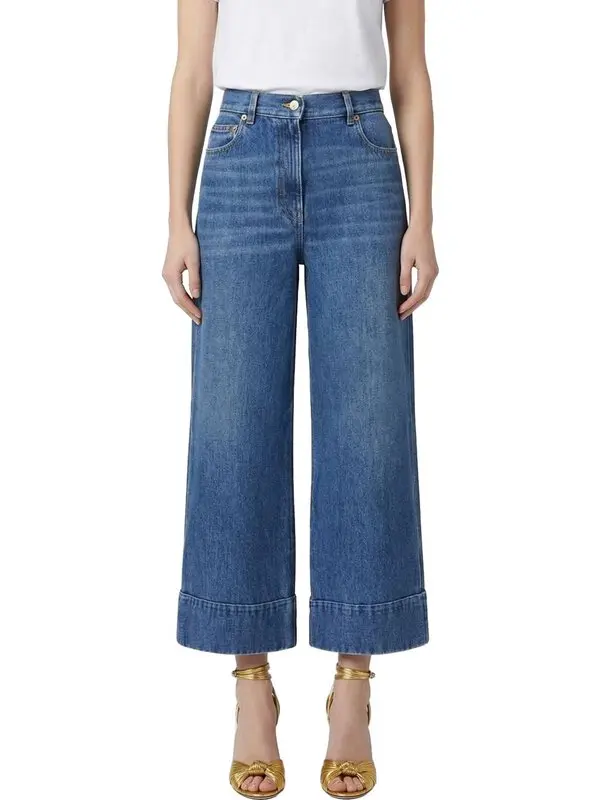 Valentino Garavani Cropped Cotton Denim Jeans - Blue