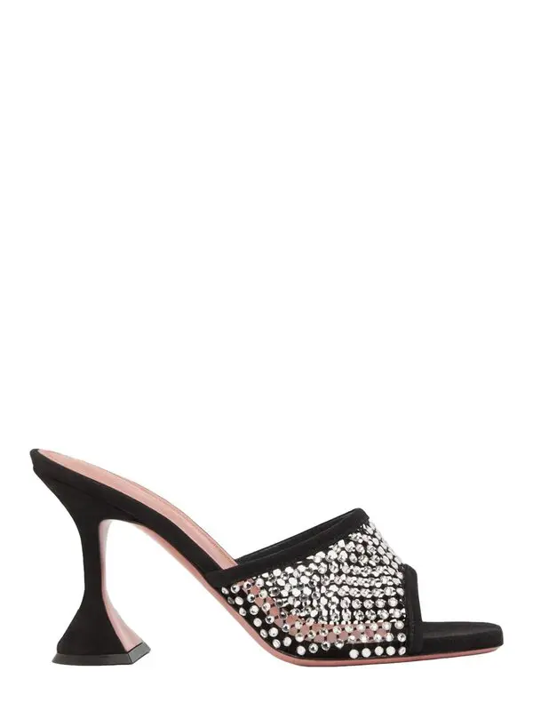 Amina Muaddi Embellished Mesh Mules - Black