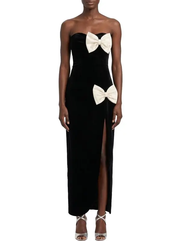 Alessandra Rich Viscose And Silk Dress With Bows - Black