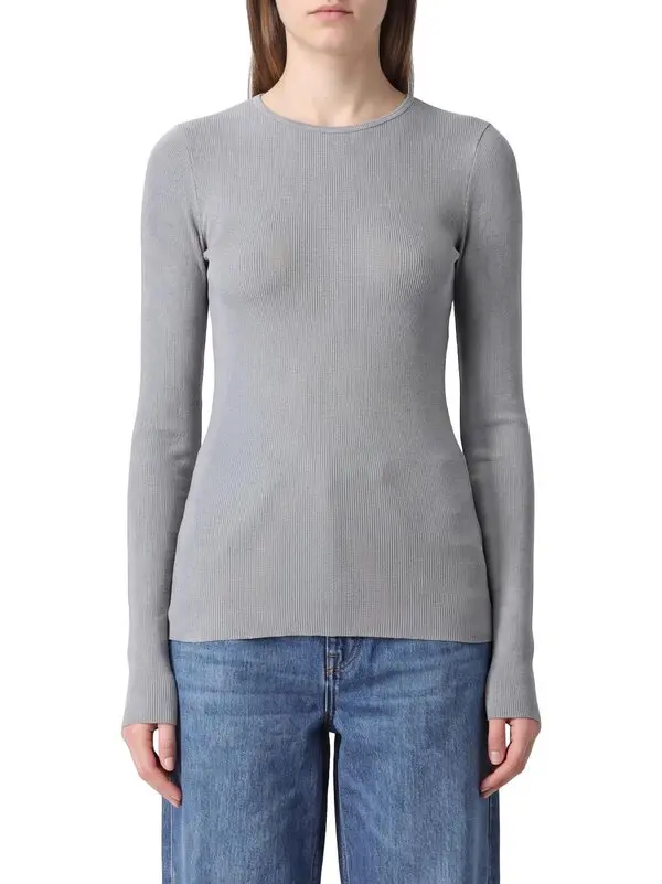 MSGM Slim Fit Long-sleeved Crew Neck Viscose T-shirt - Grey