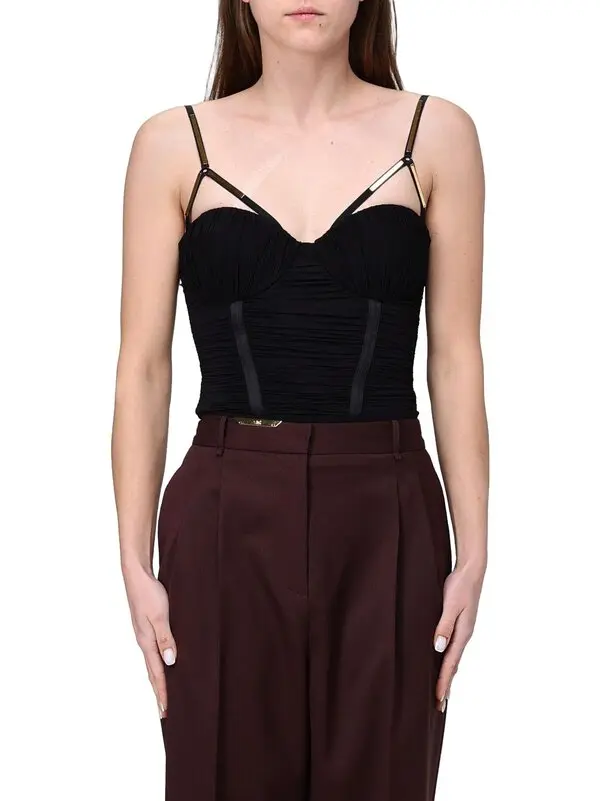 Elisabetta Franchi Ruched Sweetheart Neck Corset Top - Black