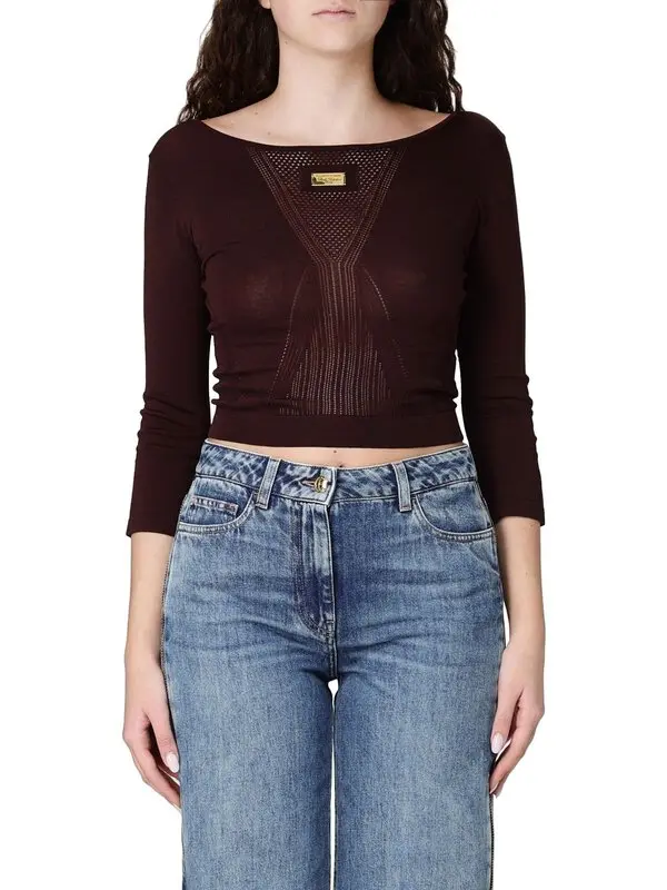 Elisabetta Franchi Perforated Viscose Knit Top - Brown