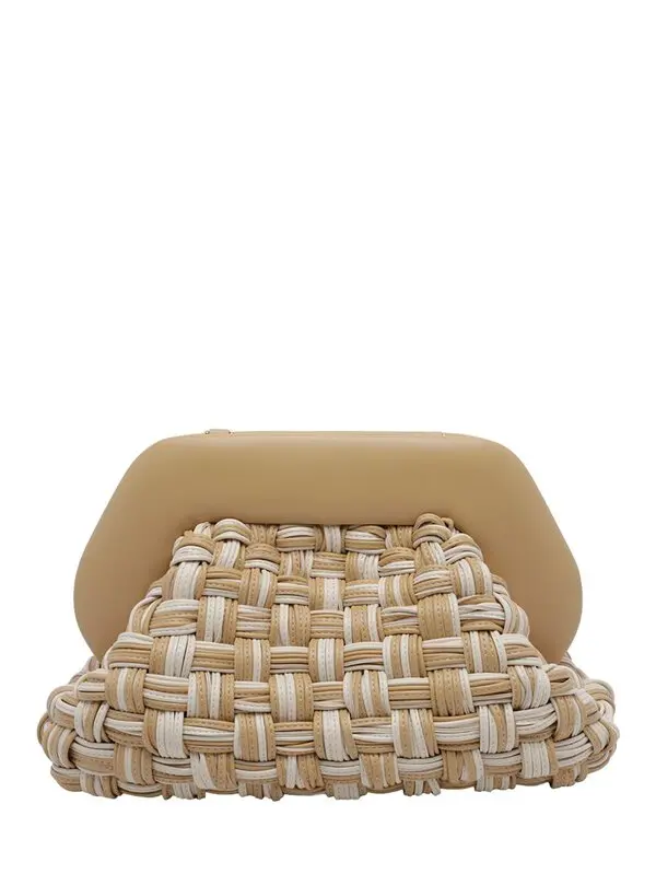 THEMOIRE Bios Woven Vegan Leather Clutch With Magnetic Closure - Beige