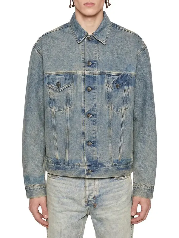 MAISON MARGIELA Cotton Jacket With French Collar And Patch Pockets - Denim