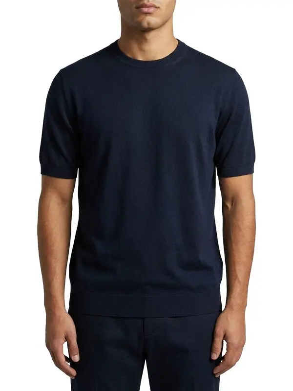Fedeli Crew Neck Short Sleeve Cotton Knit - Blue