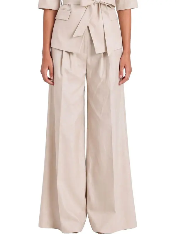 TWINSET High-waisted Palazzo Pants In Linen And Cotton Blend - Nude