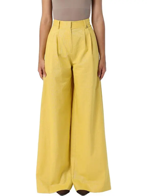 TWINSET High-waisted Palazzo Pants In Linen And Cotton Blend - Yellow