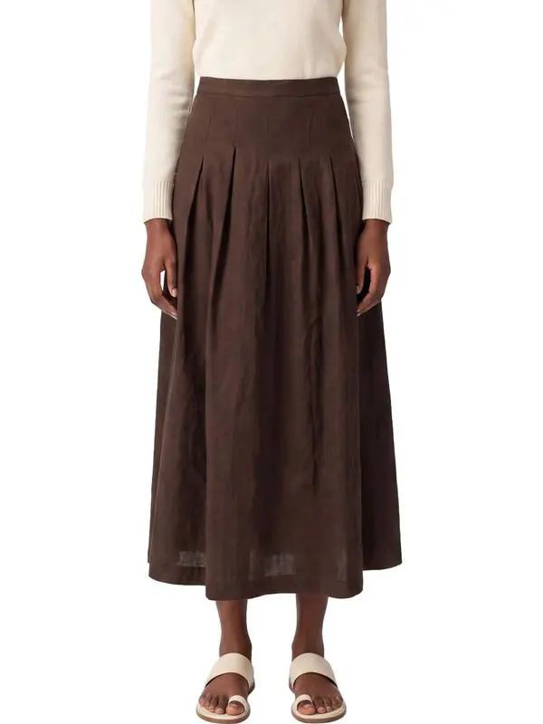 PT TORINO High-waisted Cotton Midi Skirt With Side Closure - Brown