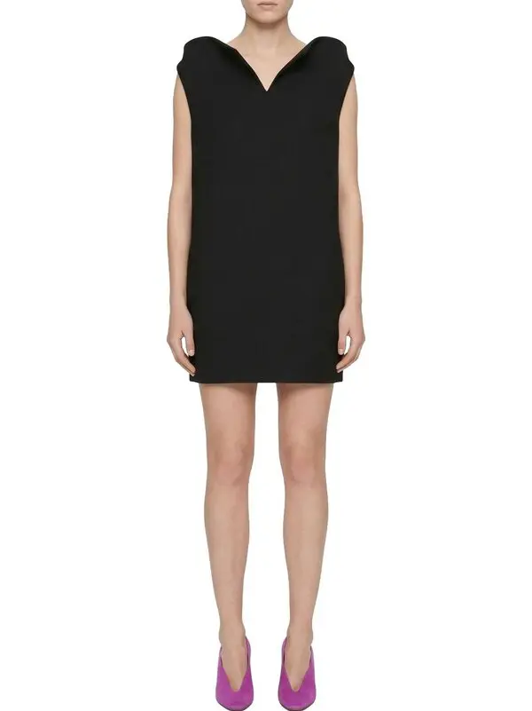 Balenciaga Wool And Silk Blend V-neck Mini Dress - Black