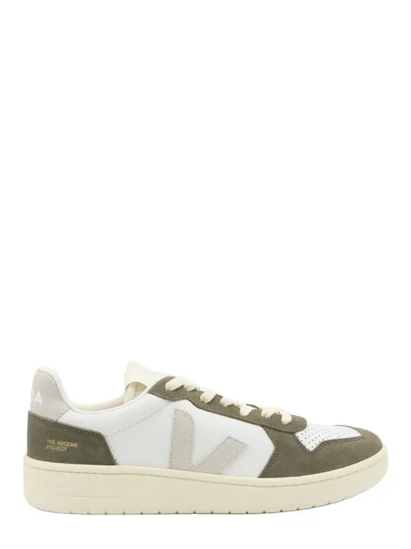 VEJA V-82 Leather Sneakers With Perforated Toe And Contrast Logo - Kaki