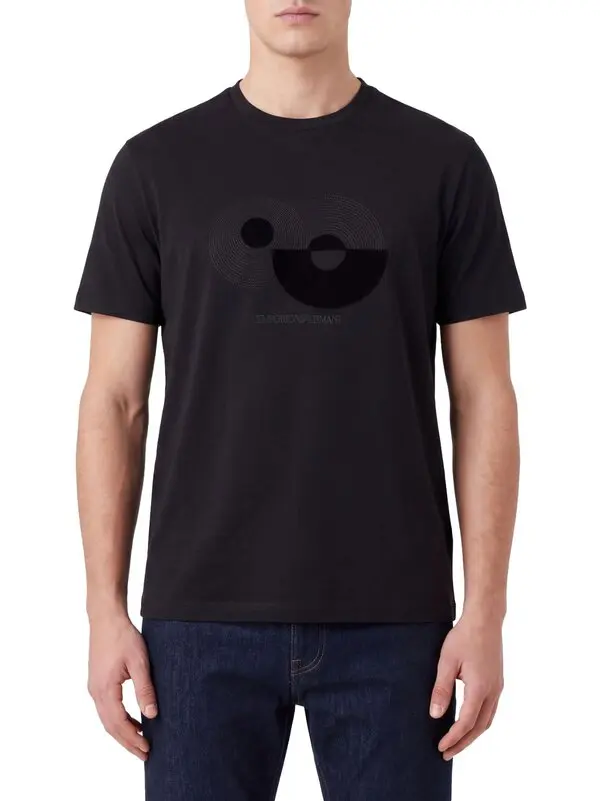 Emporio Armani Crew Neck Cotton T-shirt With Contrast Logo - Black
