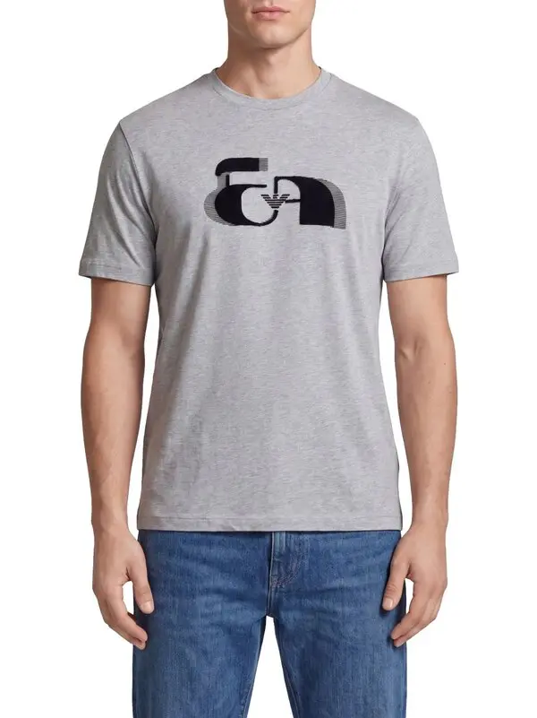 Emporio Armani Crew Neck Cotton T-shirt With Contrast Logo - Grey