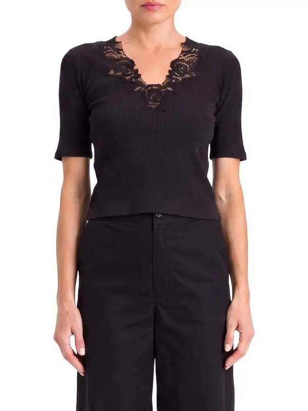 TWINSET Lace And Cotton Cropped Top - Black