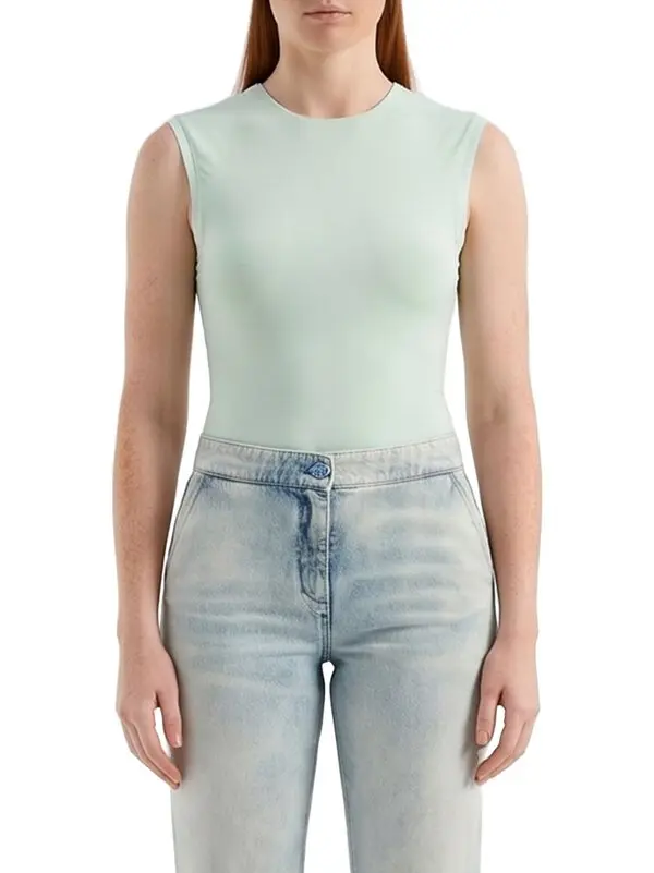 GENNY Slim Fit Stretch-technical Fabric Top With Crew Neck - Green
