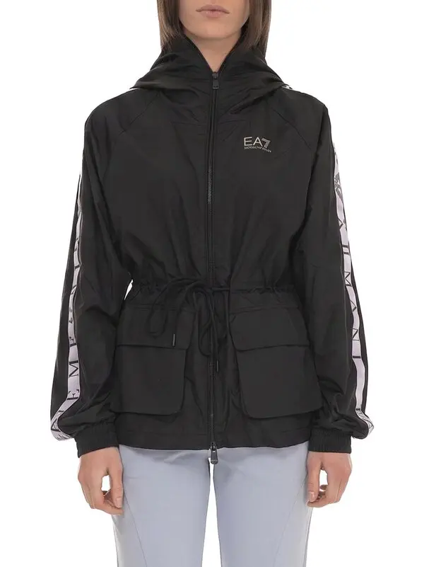 EA7 Technical Fabric Hooded Windbreaker Jacket - Black