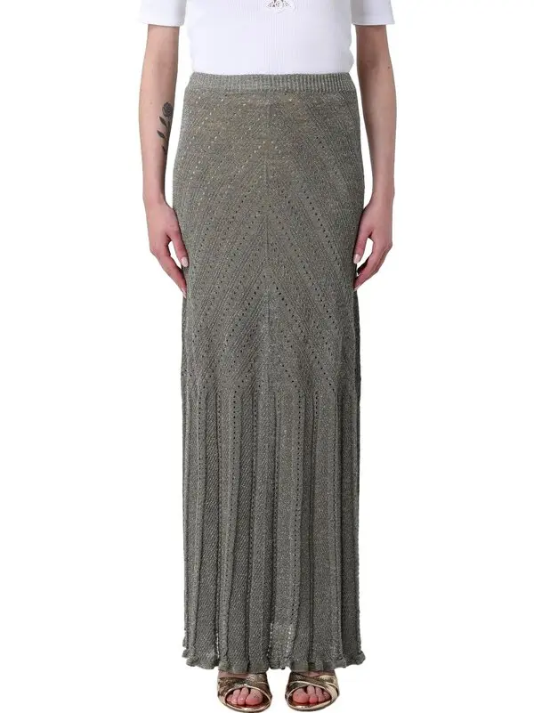 TWINSET Long Pleated Knit Skirt - Olive