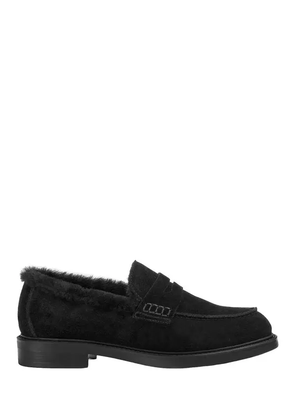 DOUCAL'S Suede Loafers With Fur Trim - Black