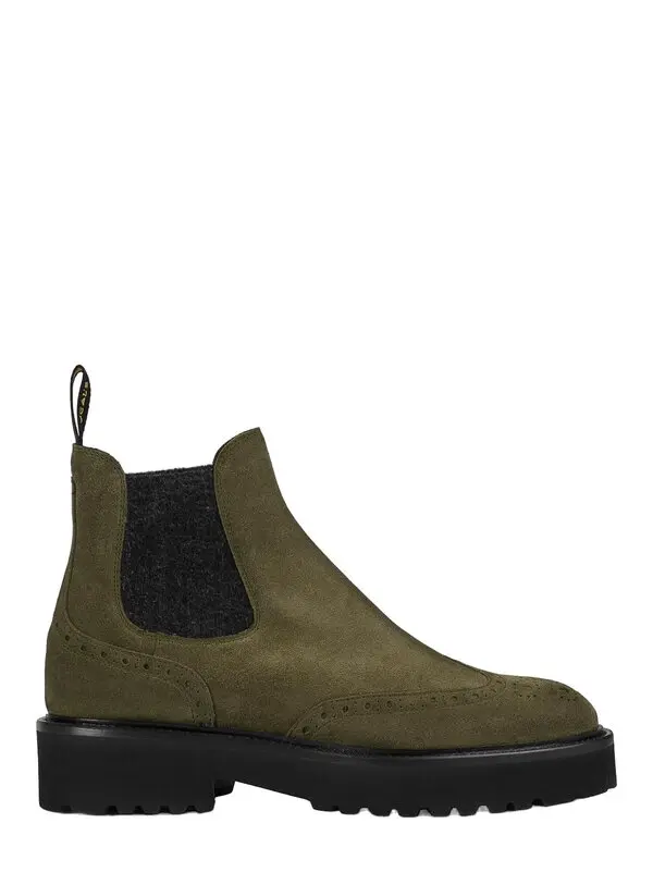 DOUCAL'S Suede Chelsea Boots With Brogue Detailing - Green