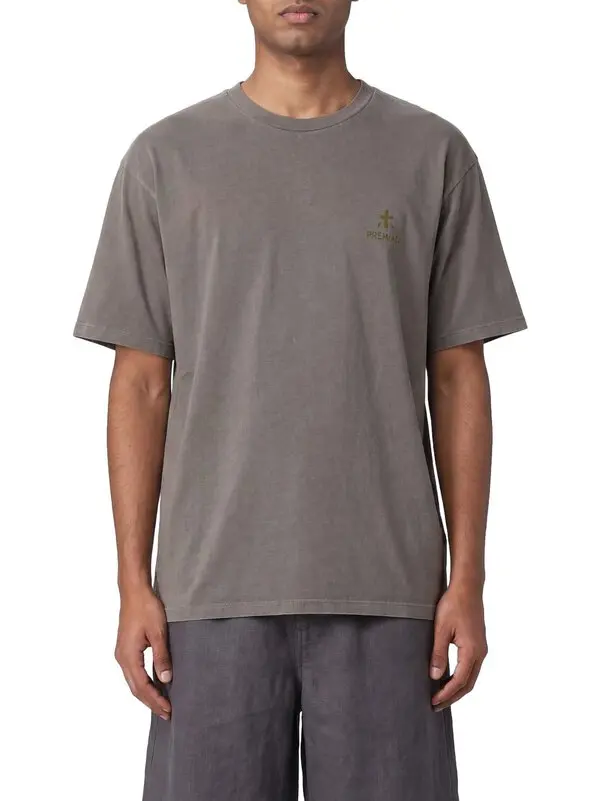Premiata Crew Neck T-shirt In Pure Cotton With Contrasting Embroidered Logo - Grey