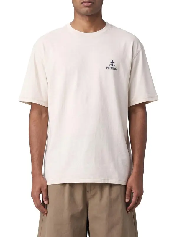 Premiata Crew Neck T-shirt In Pure Cotton With Contrasting Embroidered Logo - Ivory
