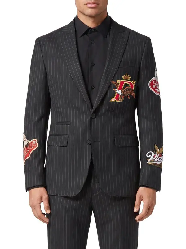 Philipp Plein Pinstripe Wool Single-breasted Blazer With Peak Lapels - Grey