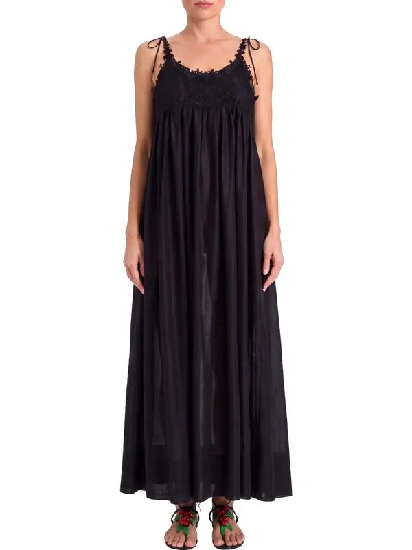 TWINSET A-line Cotton Maxi Dress With Lace Inserts And Embroidery - Black