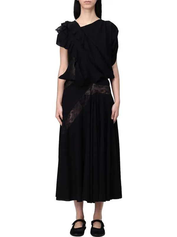Junya Watanabe Asymmetrical Crêpe And Lace Midi Dress - Black