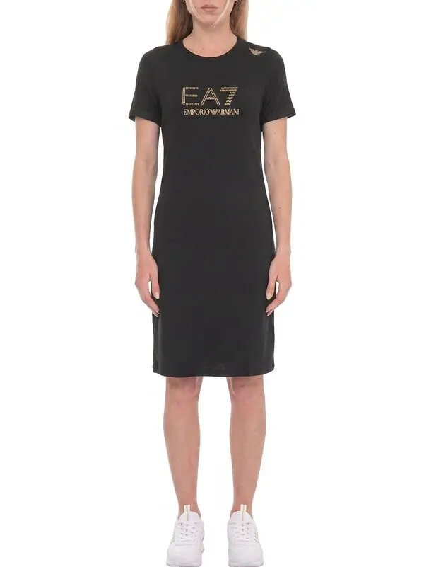 EA7 Stretch Cotton Crewneck T-shirt Dress - Black